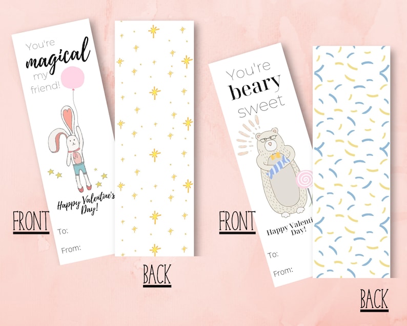 Printable Kids Valentines Day Bookmarks, Double-sided, Set of 5 ...