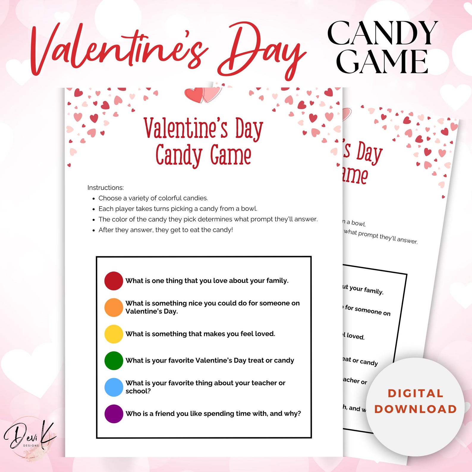 Valentine's Day Candy Game Printable, Valentine's Day Game for ...