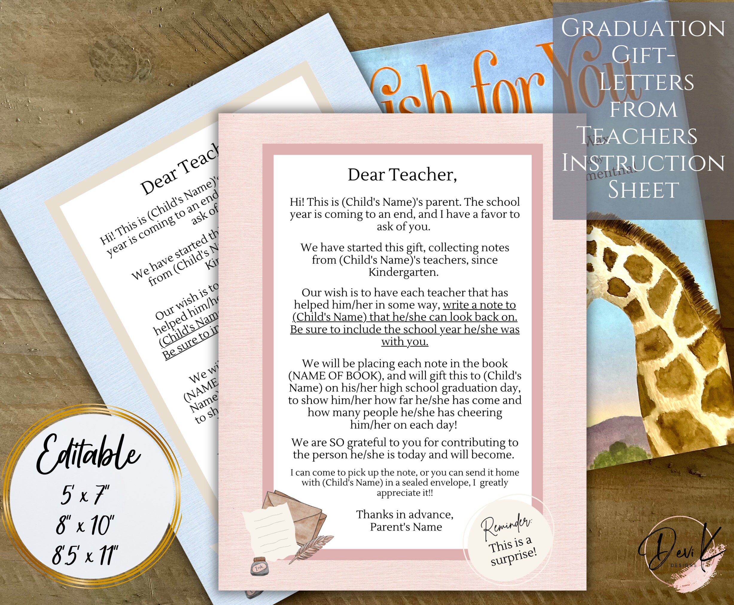 EDITABLE Graduation Book Letters From Teachers Printable Template, Blue ...