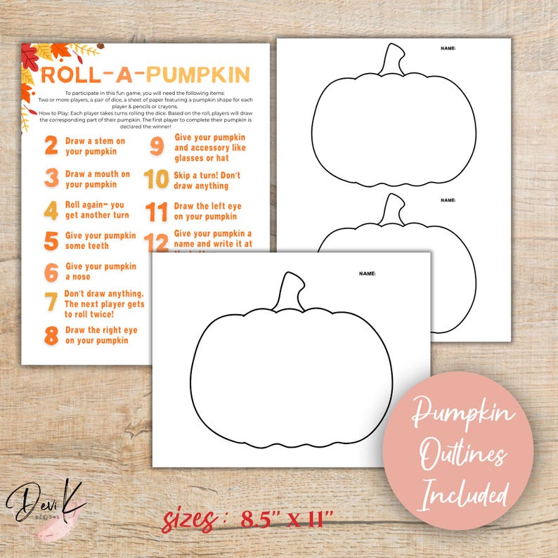 Roll a Pumpkin Game Printable, Halloween Classroom Party Game Printable ...