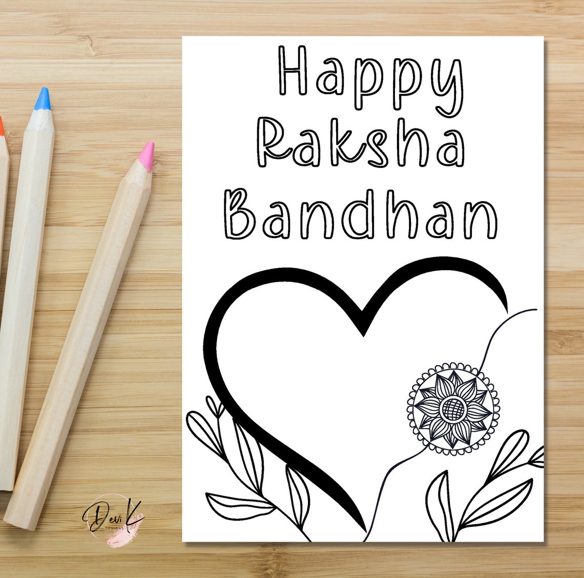 Printable Coloring Kids Raksha Bandhan Card, Rakhri Card, Modern Rakhi ...
