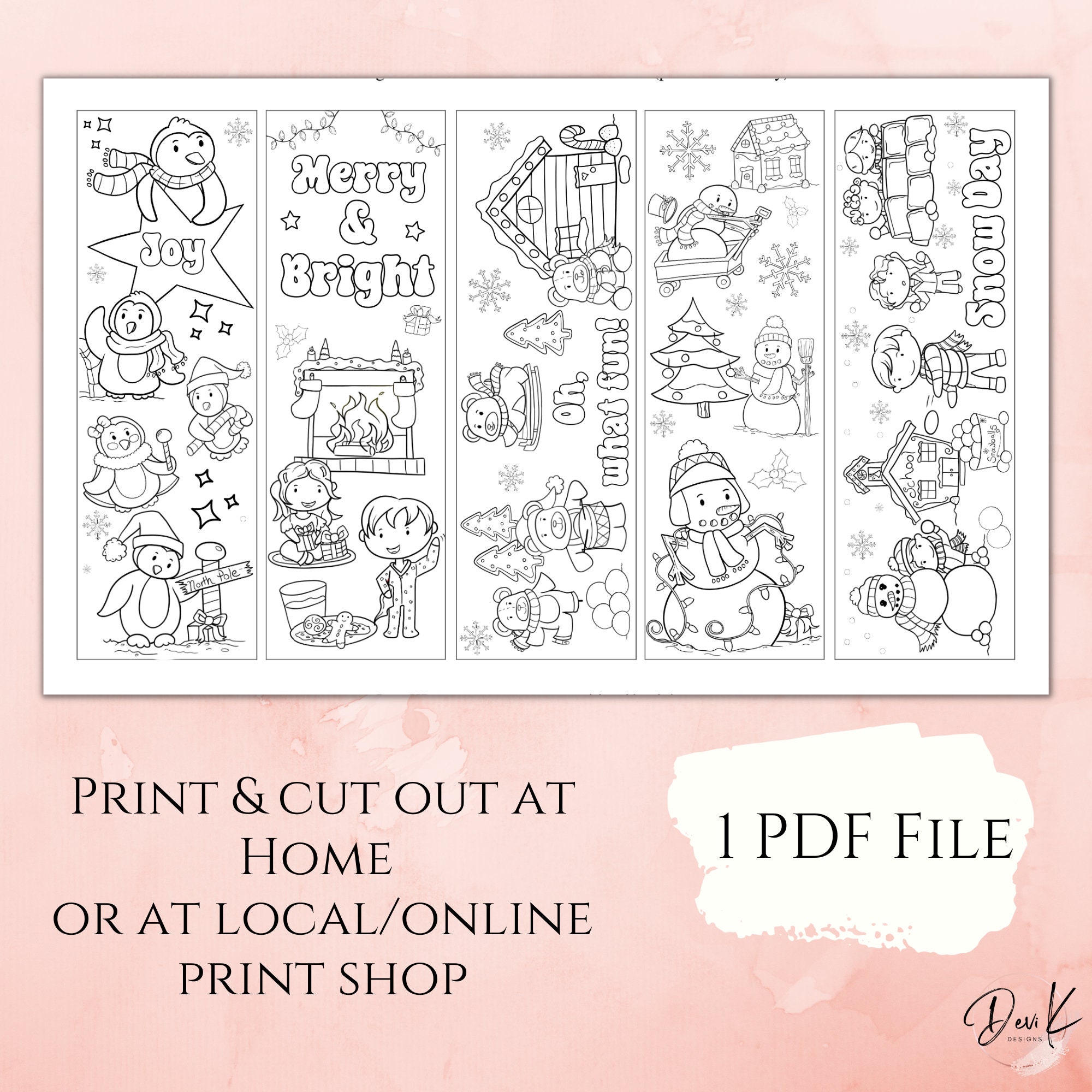 Printable Winter Fun Kids Color in Bookmarks, Winter Children Color ...