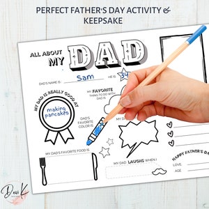 All About My Dad Printable Page for Father's Day, Printable Gift From ...