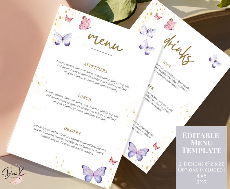 Editable Butterfly Menu Template Drink Menu Baby Shower - Etsy