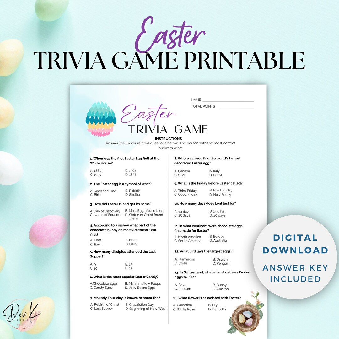 Easter Trivia Game Printable, Group Party Game, Easter Game Night ...