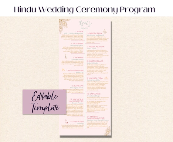 Editable Hindu Wedding Ceremony Program Template Indian | Etsy