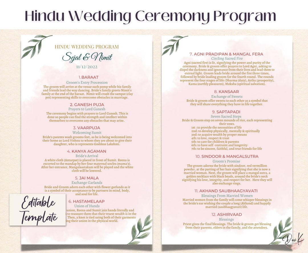 Editable Hindu Wedding Ceremony Program Template, Indian Wedding ...