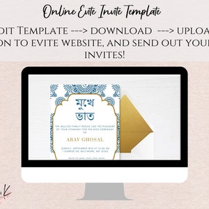 Mukhe Bhat Annaprashan Invitation Template, First Rice Ceremony, Blue ...