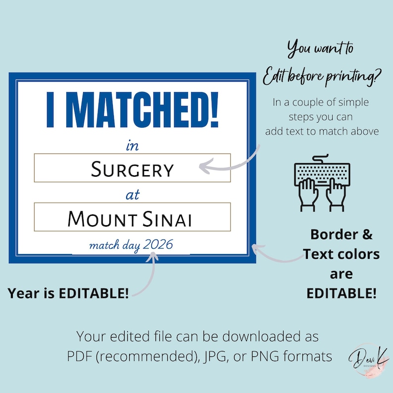 Editable Residency Match Day Signs 2026 Template "i Matched" Printable ...