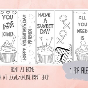 Printable Valentines Day Coloring Bookmarks, Set of 5, Kindergarten ...