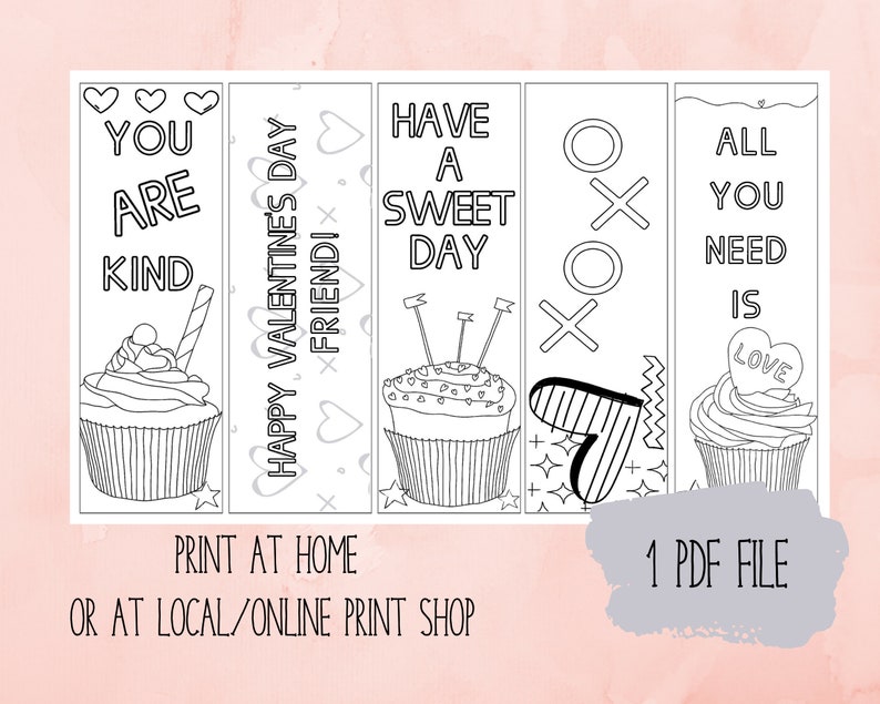 Printable Valentines Day Coloring Bookmarks Set of 5 - Etsy