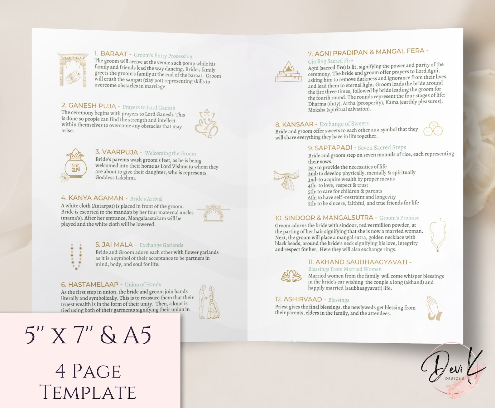 Editable Hindu Wedding Ceremony Program Guide Booklet Template, Autumn ...