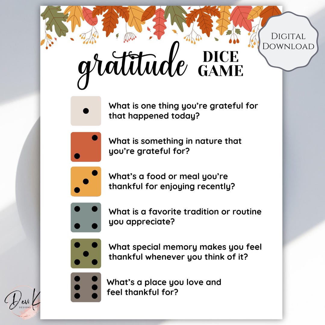 Thanksgiving Gratitude Dice Game Printable, Thanksgiving Game for ...