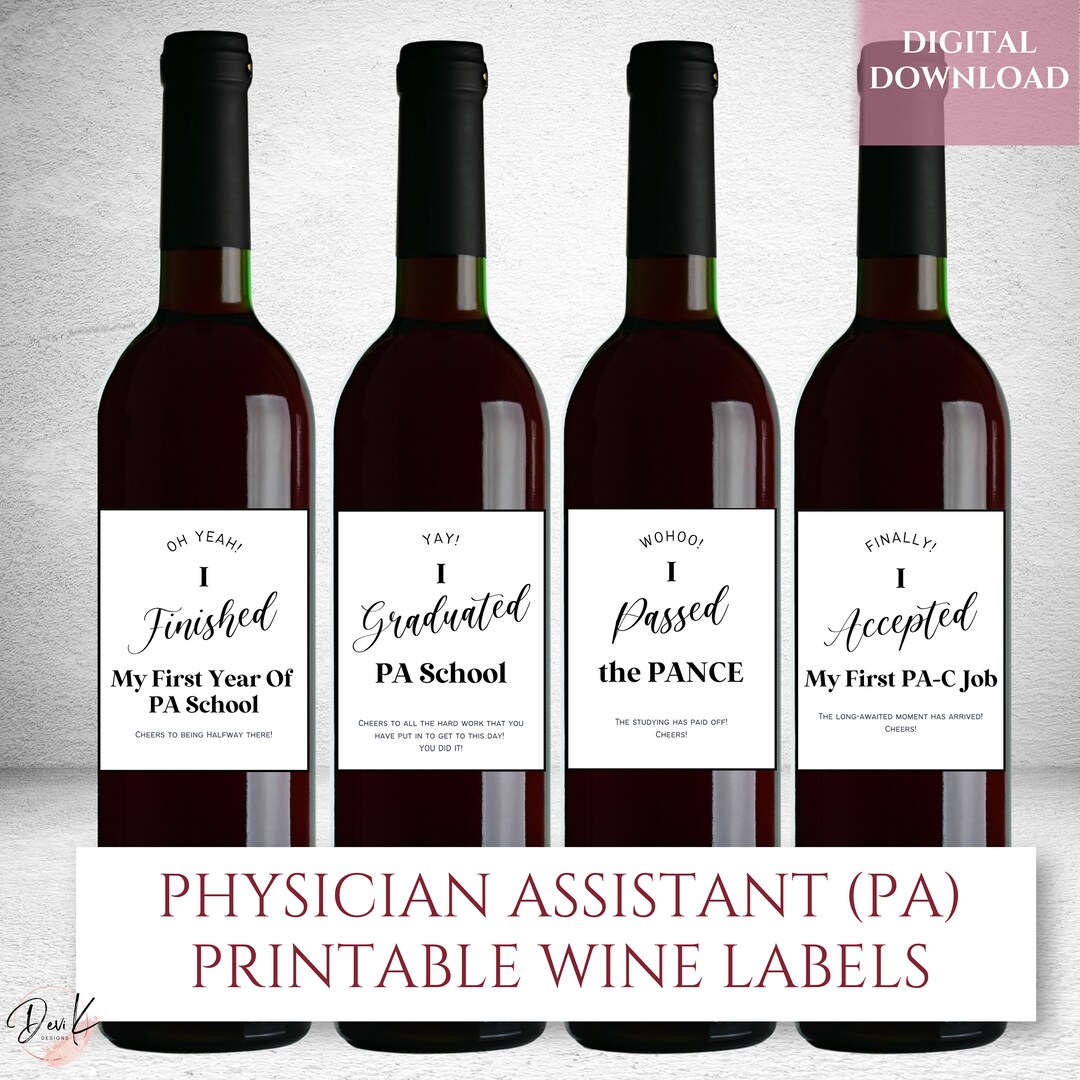 PA School Milestones Printable Wine Labels, Passed the PANCE, First ...