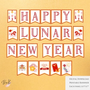 Happy Lunar New Year 2025 Printable Banner, Year of the Dragon, Chinese ...