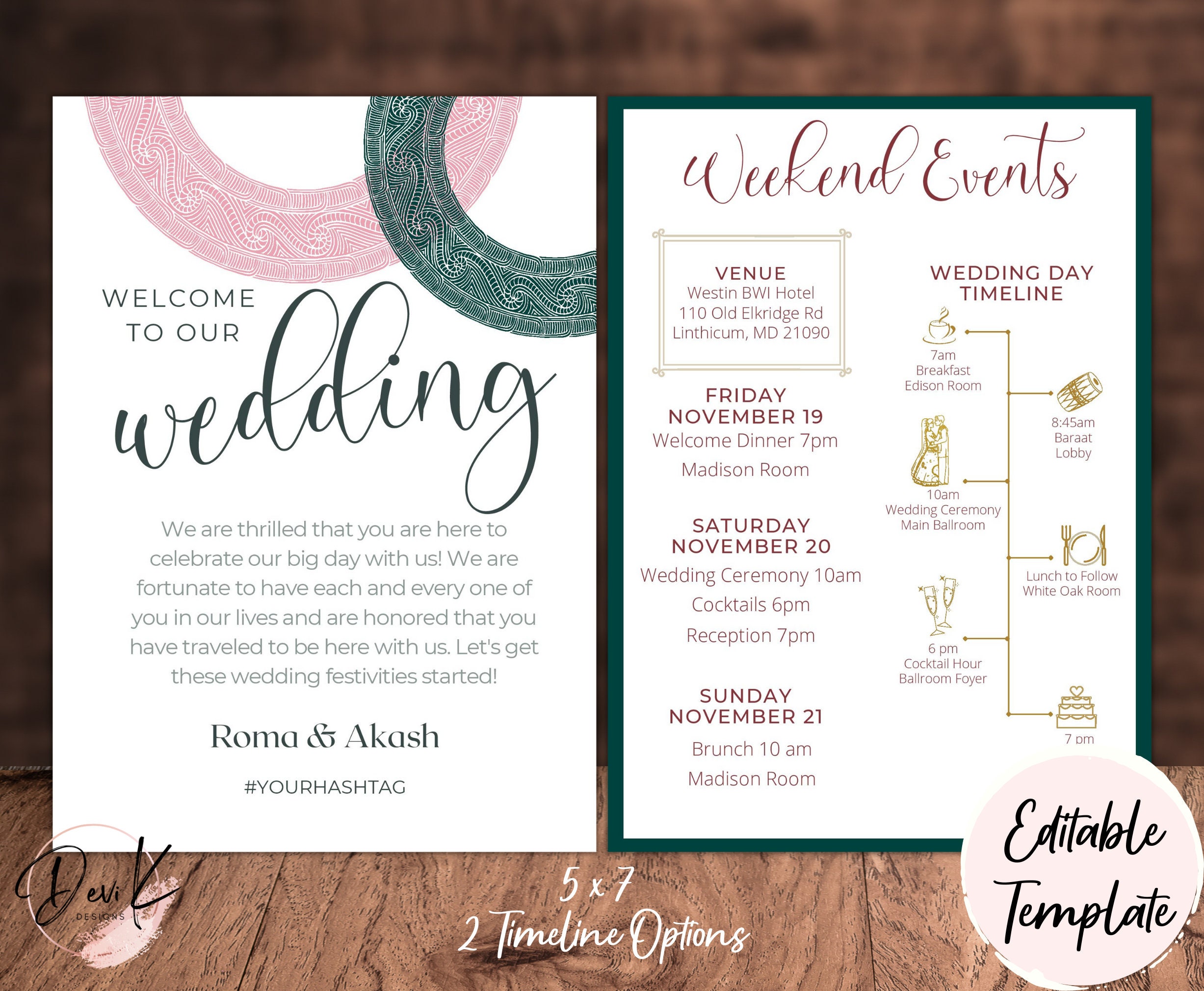 Editable Ornate Ring Wedding Itinerary Event Timeline Instant - Etsy