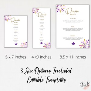 Editable Diwali Menu Template, Firework Menu, Pink Purple Gold, Brunch ...