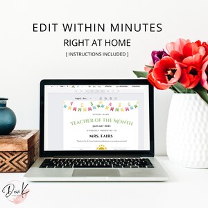 Teacher of the Month Award Certificate, Editable Template, Teacher ...