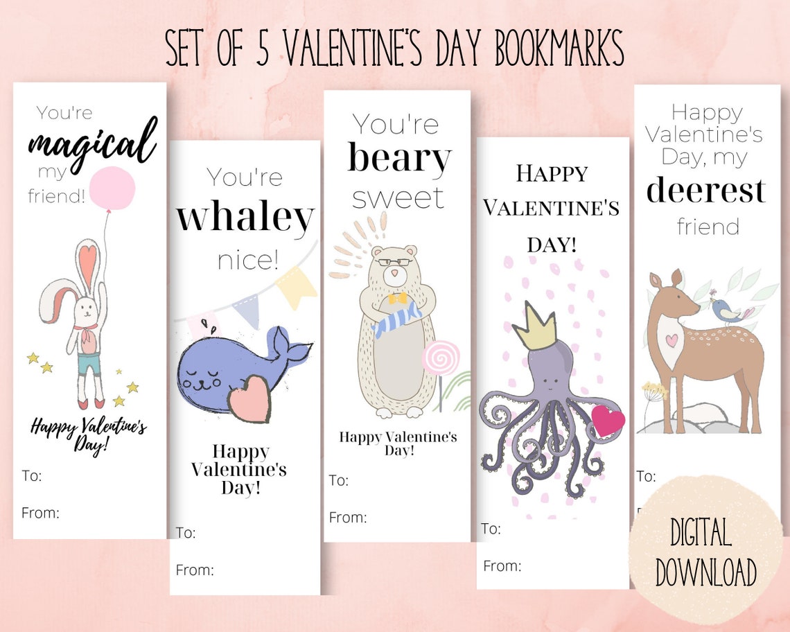 Printable Kids Valentines Day Bookmarks Double-sided Set of - Etsy