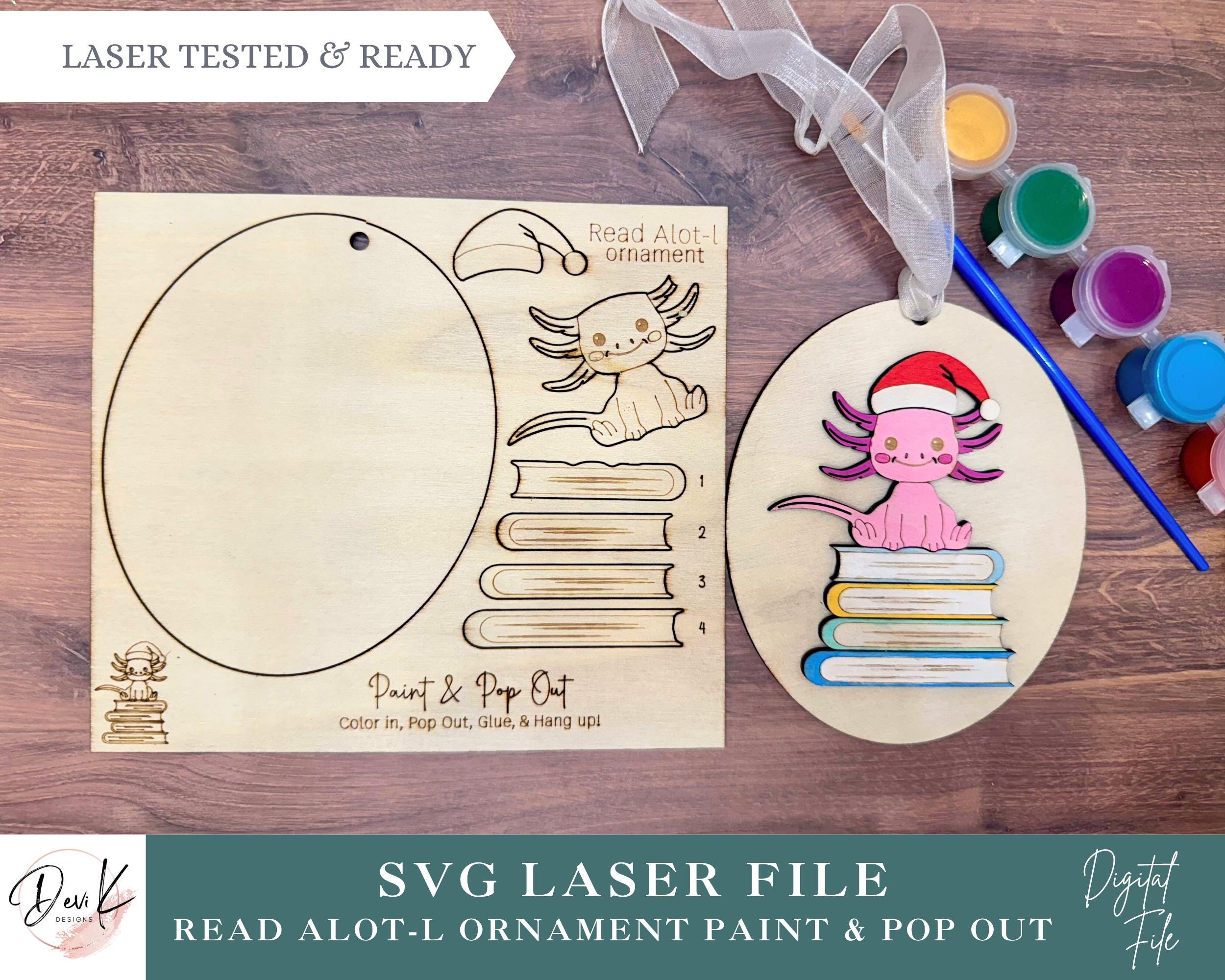 Pop Out Axolotl Ornament SVG | Laser Cut Design of Axolotl With Books ...