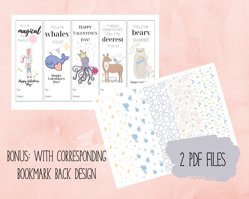 Printable Kids Valentines Day Bookmarks, Double-sided, Set of 5 ...