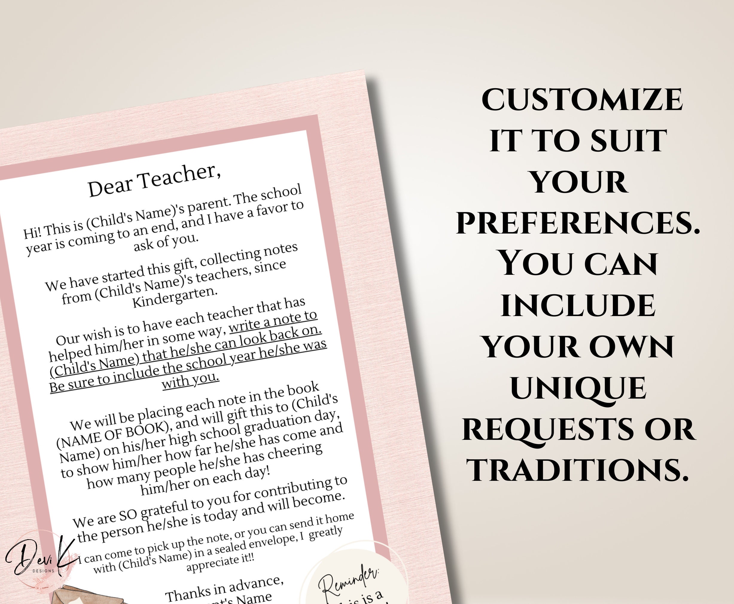 EDITABLE Graduation Book Letters From Teachers Printable - Etsy