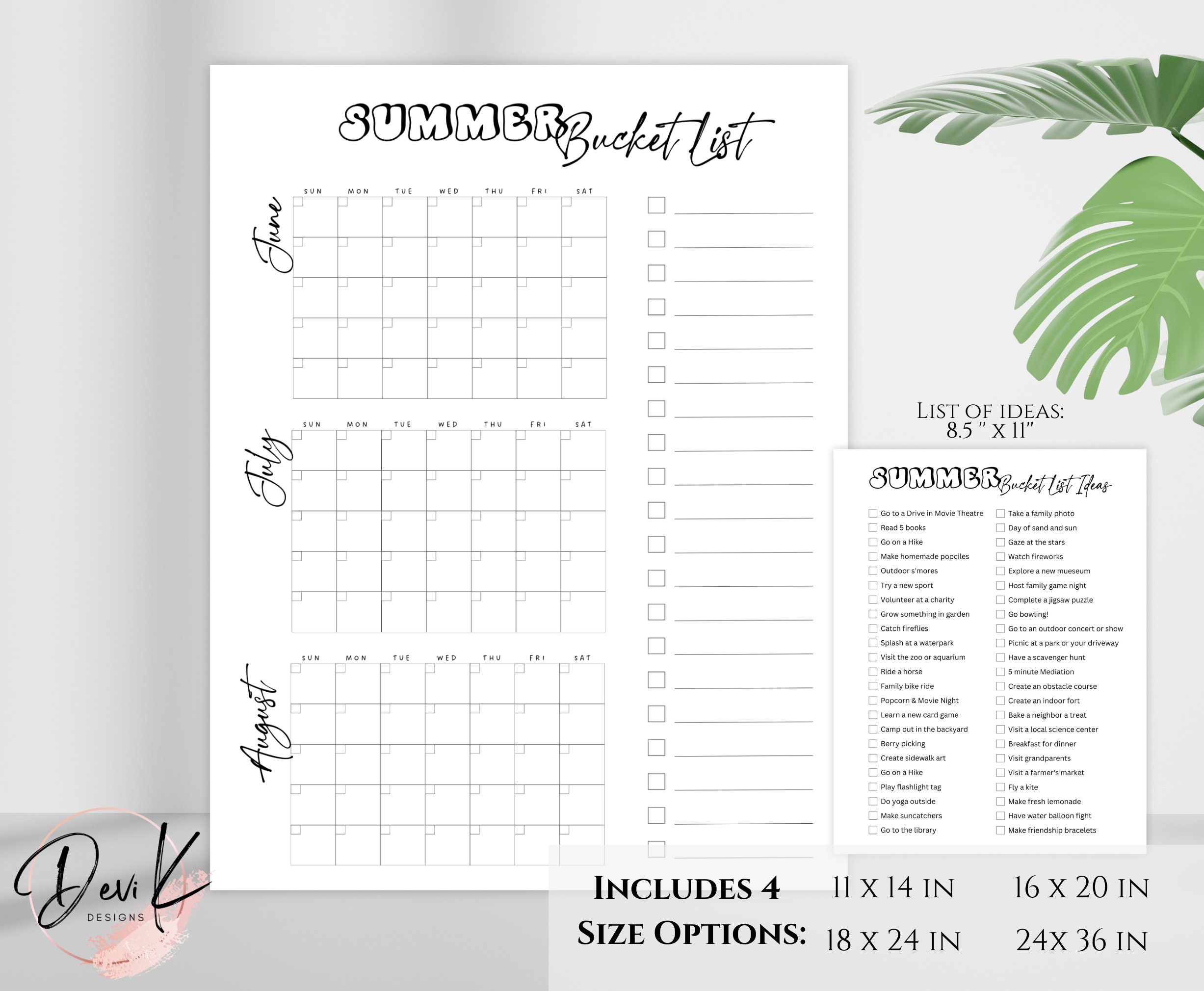 Summer Bucket List Poster Undated Minimalist Calendar - Etsy