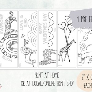 Printable Animal Valentines Day Coloring Bookmarks, Set of 5 ...