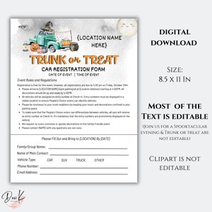 Editable Trunk or Treat Car Registration Form Template, Printable Flyer ...
