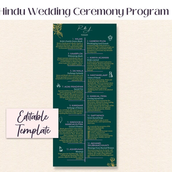 Hindu Wedding Program - Etsy