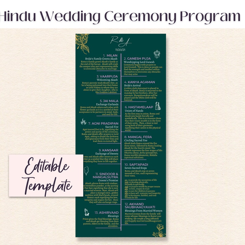 Hindu Wedding Program - Etsy