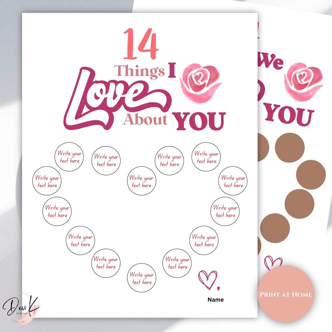 14 Days of Love Printable Scratch Off, Valentine's Day Gift, 14 Things ...