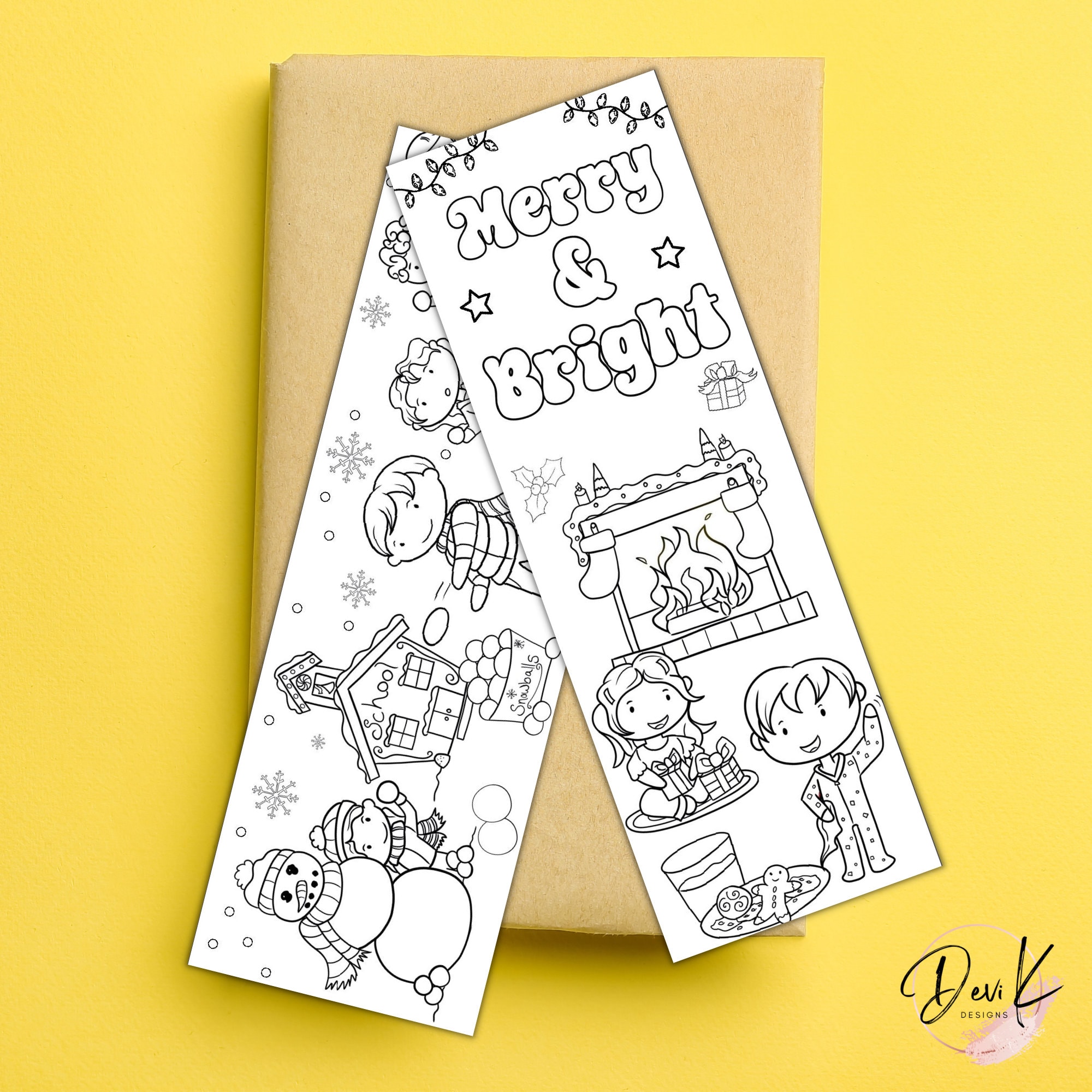 Printable Winter Fun Kids Color in Bookmarks, Winter Children Color ...