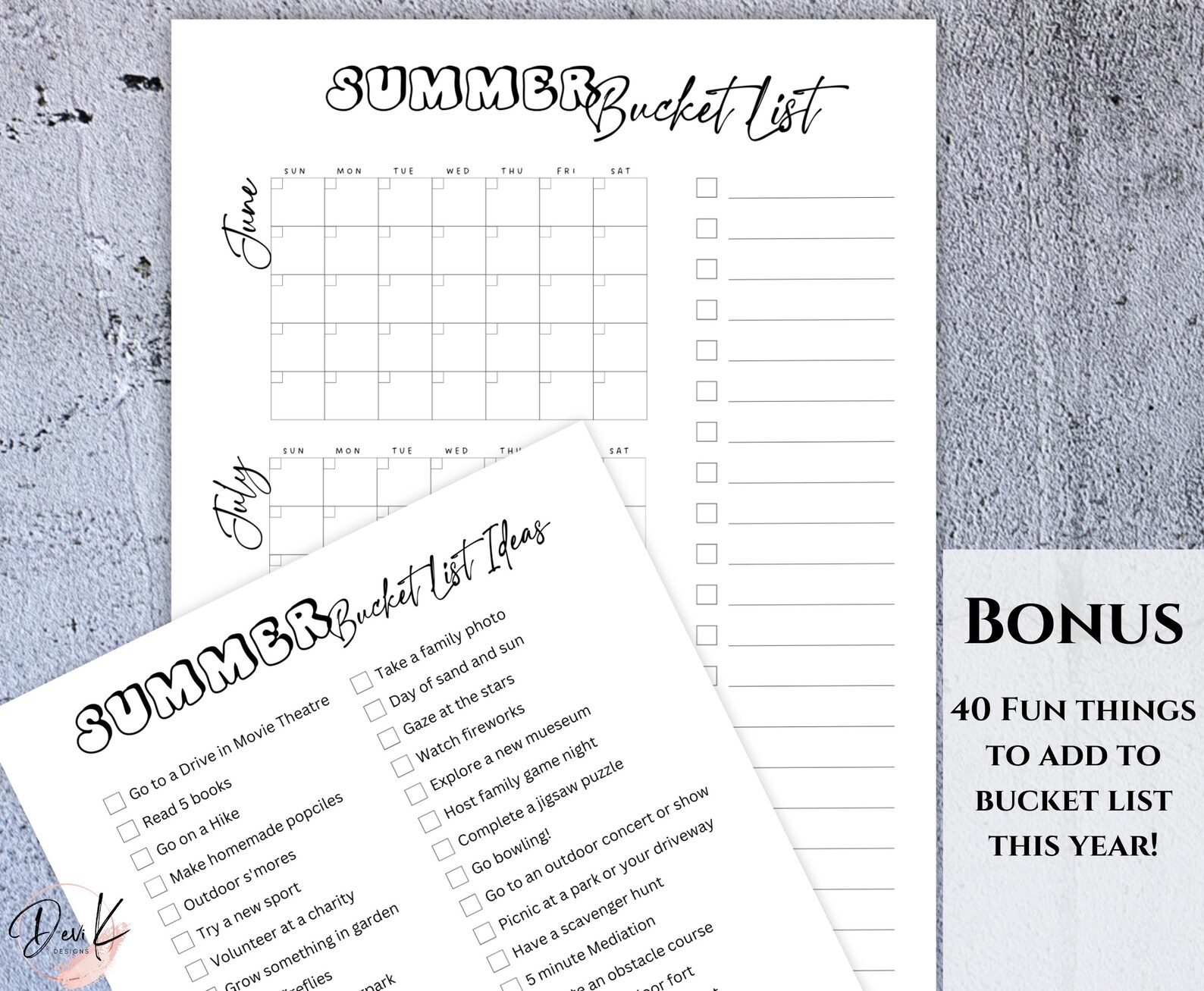 Summer Bucket List Poster Undated Minimalist Calendar - Etsy