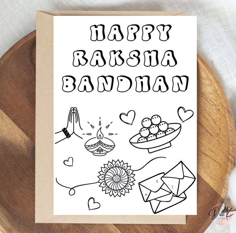 Printable Raksha Bandhan Coloring Card Kids Rakhi Card Rakhi - Etsy