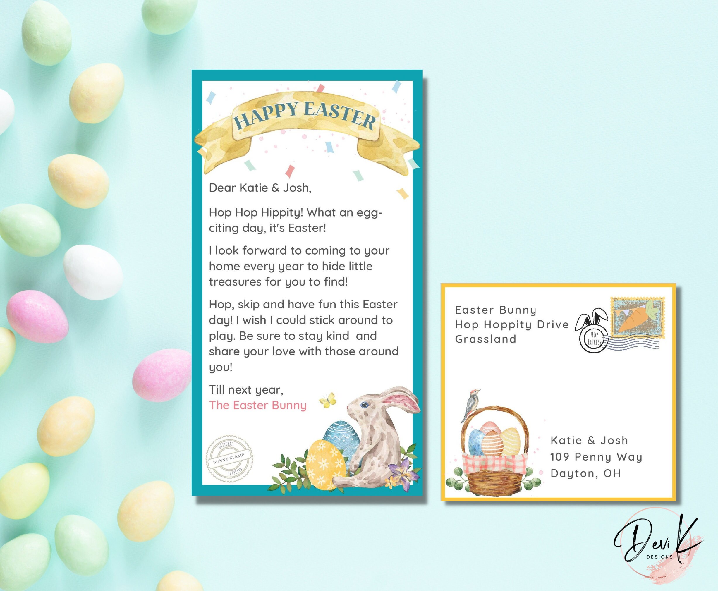 EDITABLE Miniature Easter Bunny Letter & Envelope Printable - Etsy