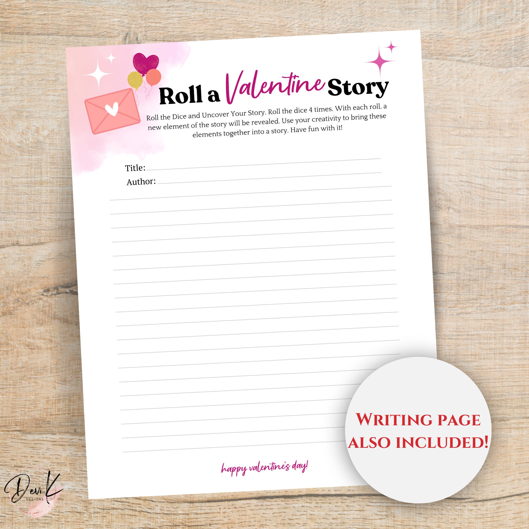Roll a Valentine Story, Printable Roll a Story Dice Game, Valentine's ...
