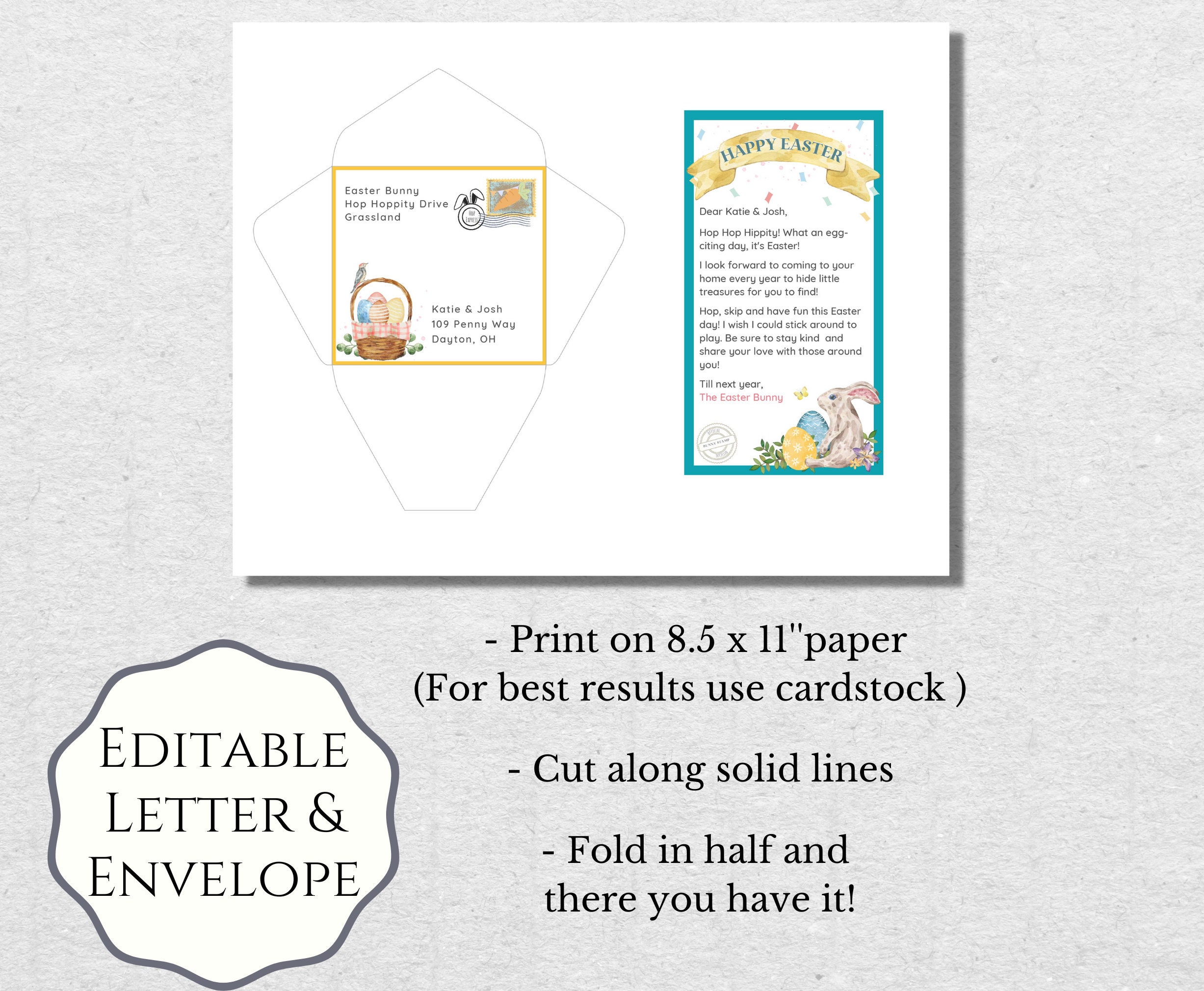 EDITABLE Miniature Easter Bunny Letter & Envelope Printable - Etsy