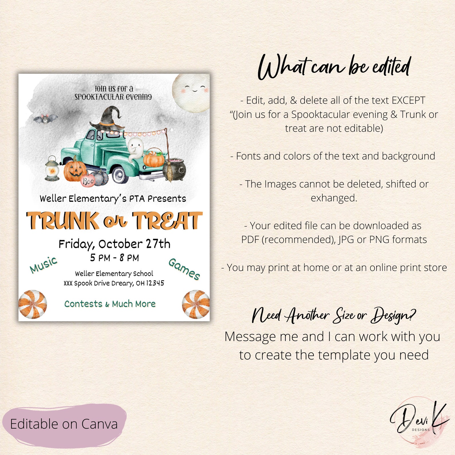 Editable TRUNK or TREAT Flyer Template, Printable Flyer, PTA Fall Flyer ...