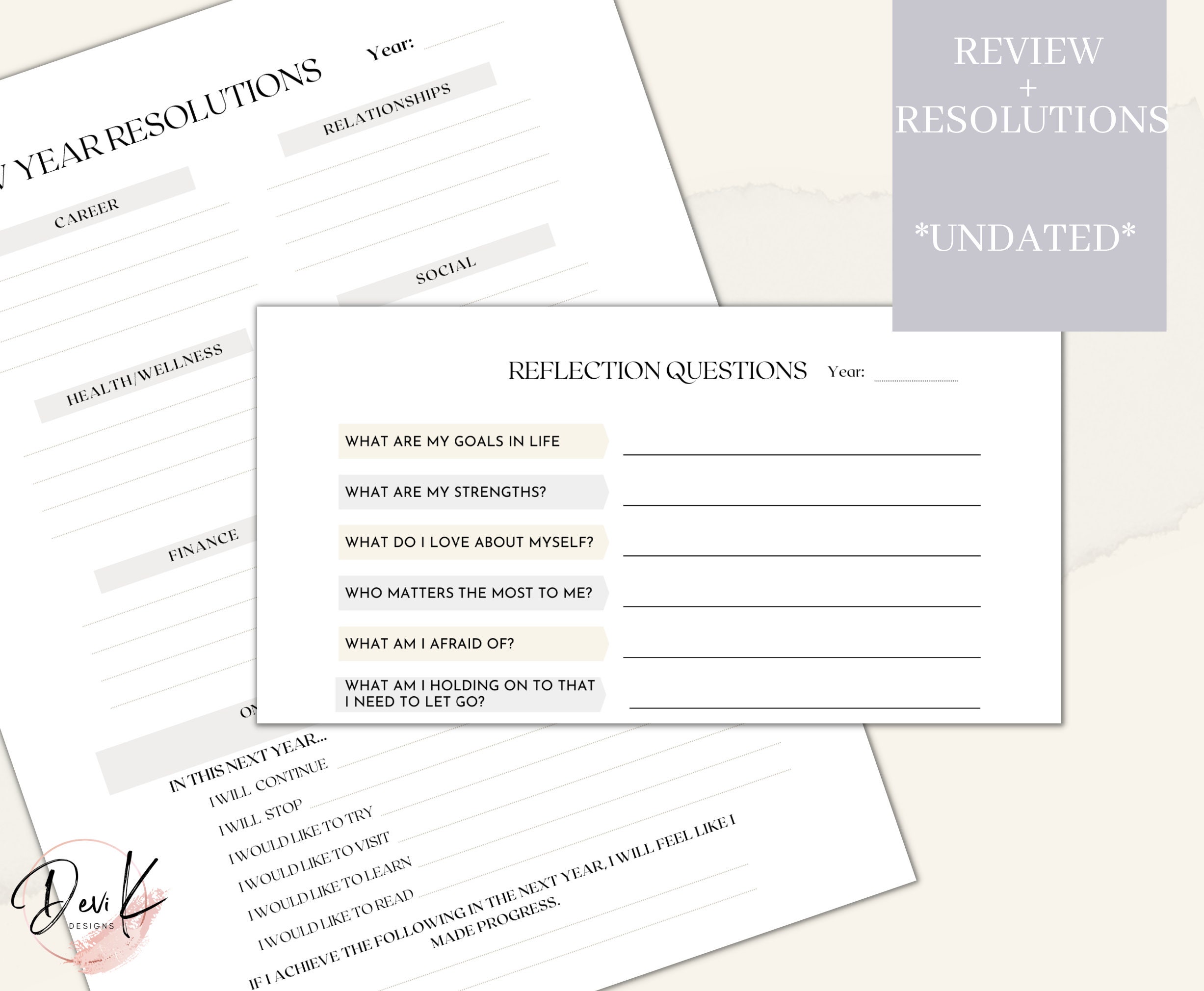 Year in Review Reflection and New Years Resolutions Bundle - Etsy