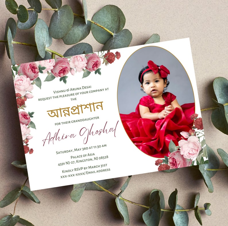First Rice Ceremony Annaprashan Invitation Template Peonies - Etsy