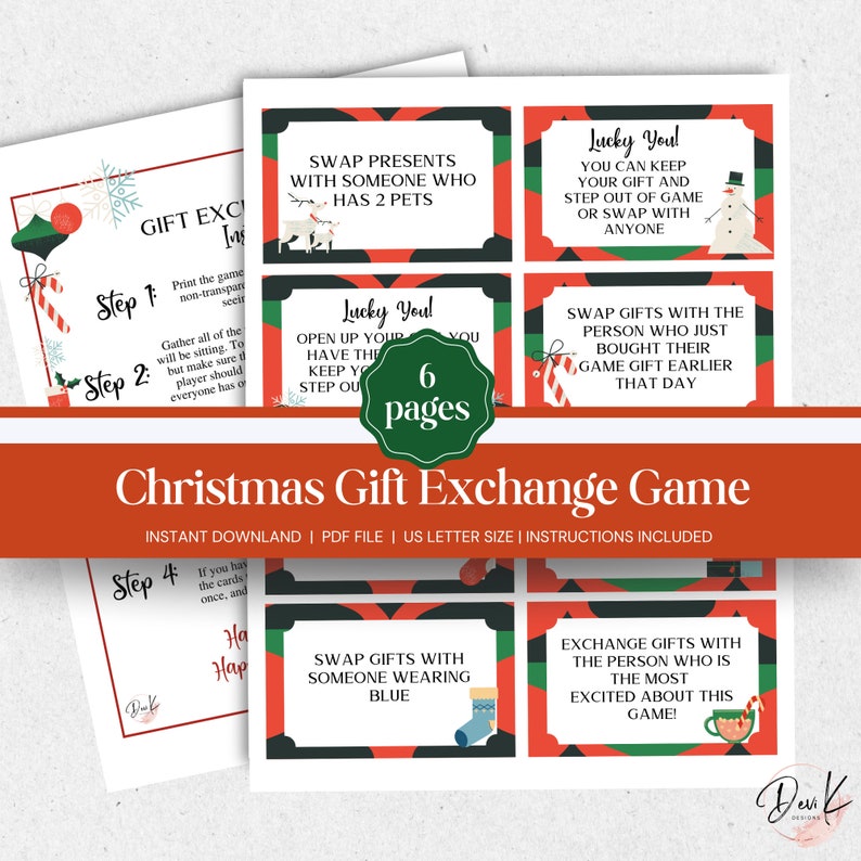 Christmas Gift Exchange Game Printable, White Elephant Party Game, Gift ...