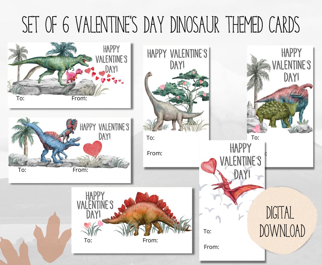 Printable Dinosaur Kid's Valentines Day Cards, Toddler Valentines, Set ...