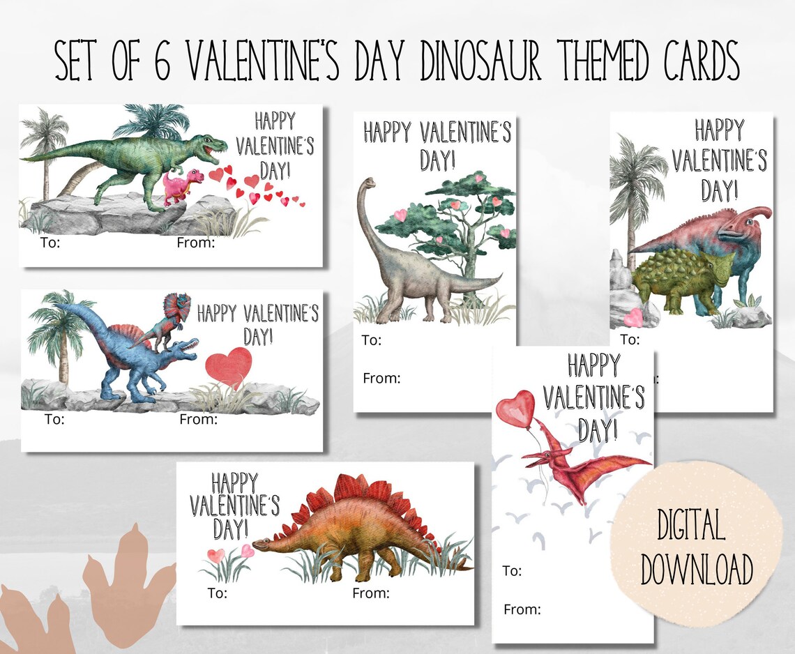 Printable Dinosaur Kid's Valentines Day Cards Toddler - Etsy