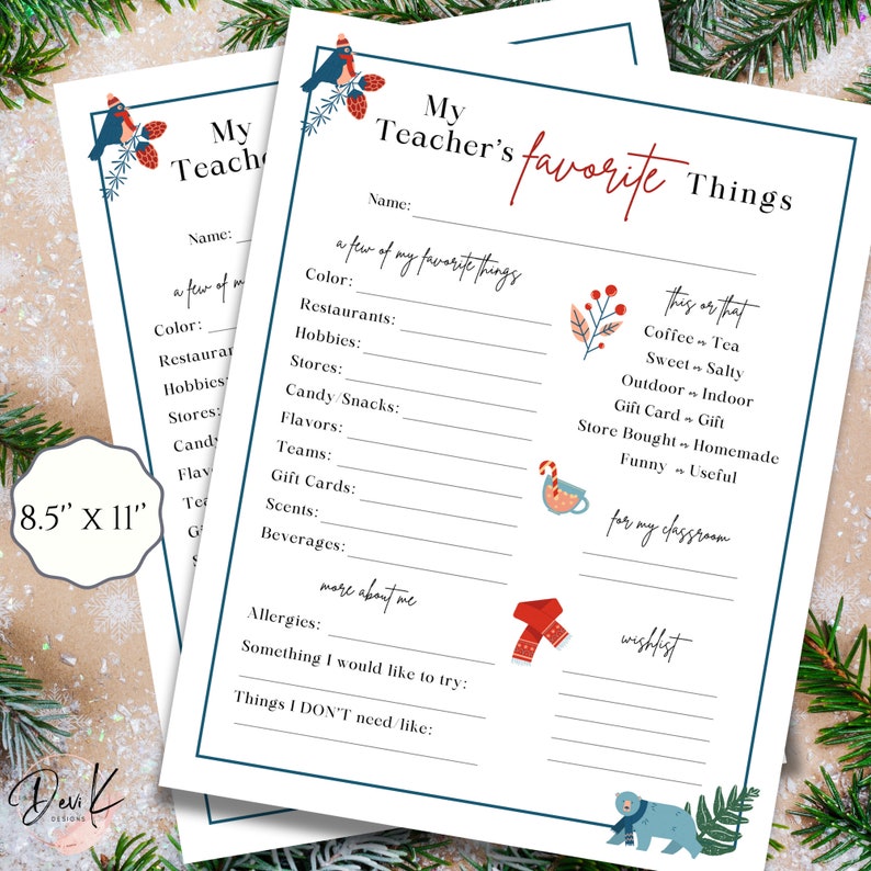 Teachers Favorite Things, Teachers Printable Gift Wish List, Teacher ...