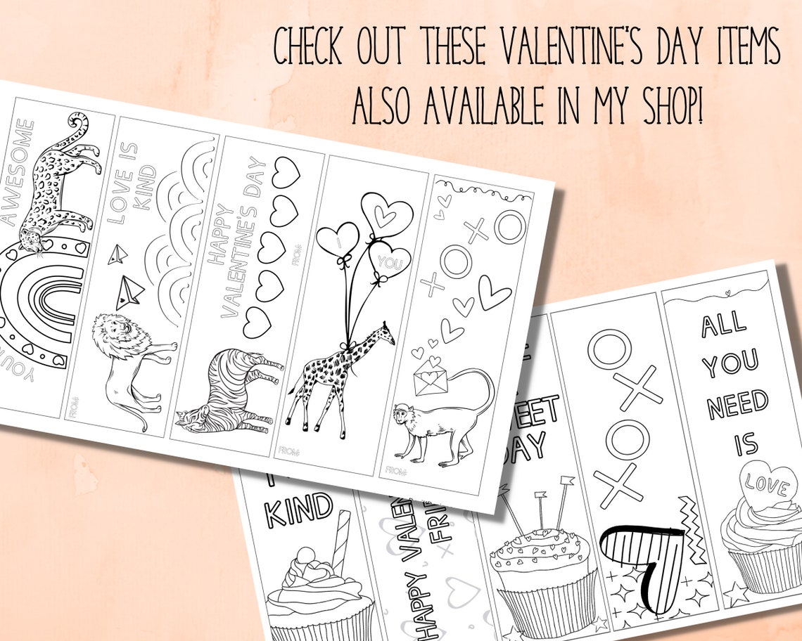 Printable Space Valentines Day Coloring Bookmarks Set of 5 - Etsy