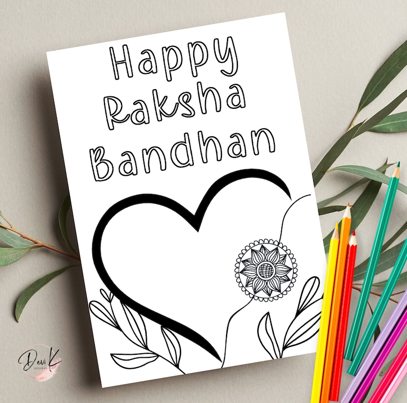 Printable Coloring Kids Raksha Bandhan Card, Rakhri Card, Modern Rakhi ...