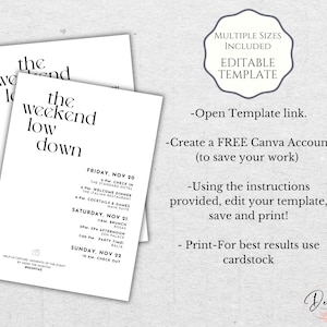 EDITABLE Minimal Weekend Itinerary Template, Bachelorette Weekend ...
