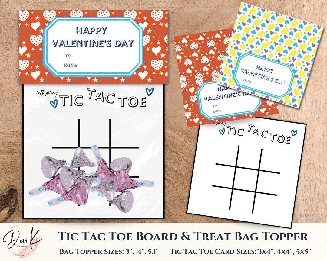 Valentine's Day PRINTABLE Tic Tac Toe Card & Treat Bag Topper, Kids ...