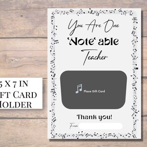 Music Teacher Appreciation Gift Card Holder, Note-able Teacher, Digital ...
